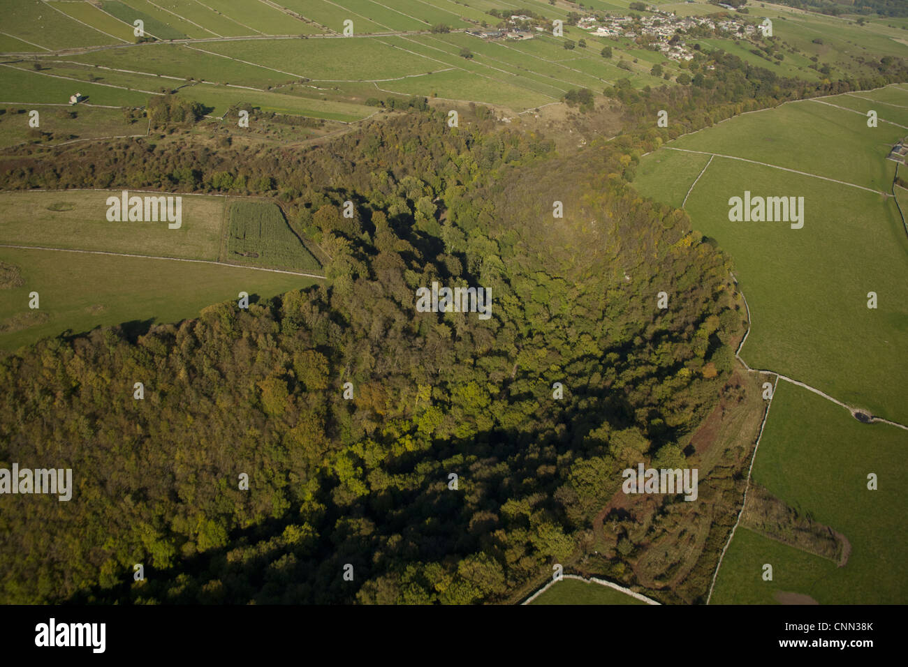 Aerial view of wooded valley, Lathkill Dale N.N.R., White Peak, Peak ...