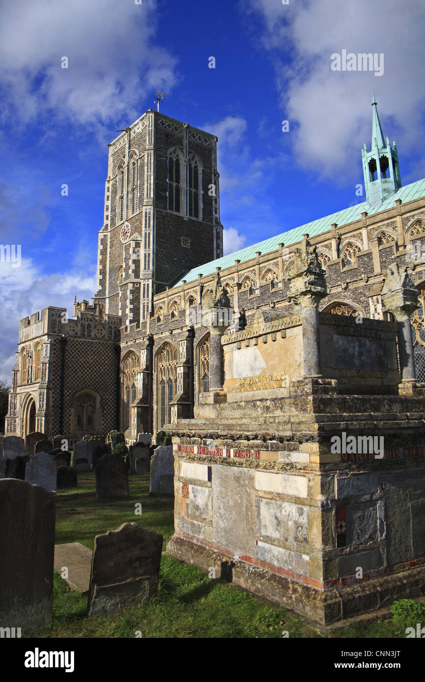 Tomb in graveyard 15th century late medieval church copper clad roof ...