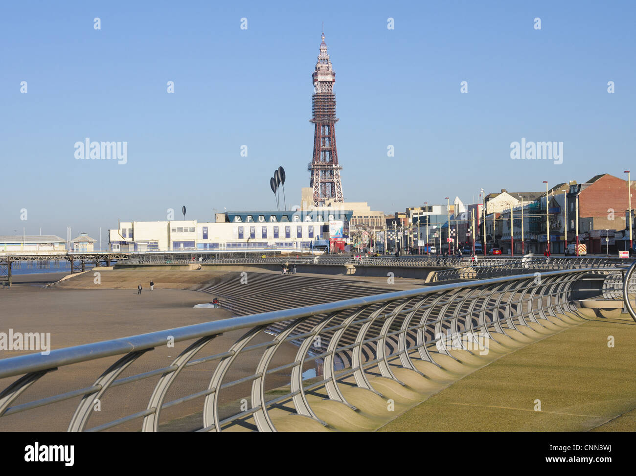 New promenade development in seaside resort town, Blackpool Tower in ...