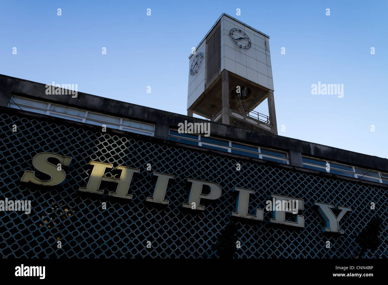 Shipley Market Hall and it's iconic 1970's sign Stock Photo - Alamy