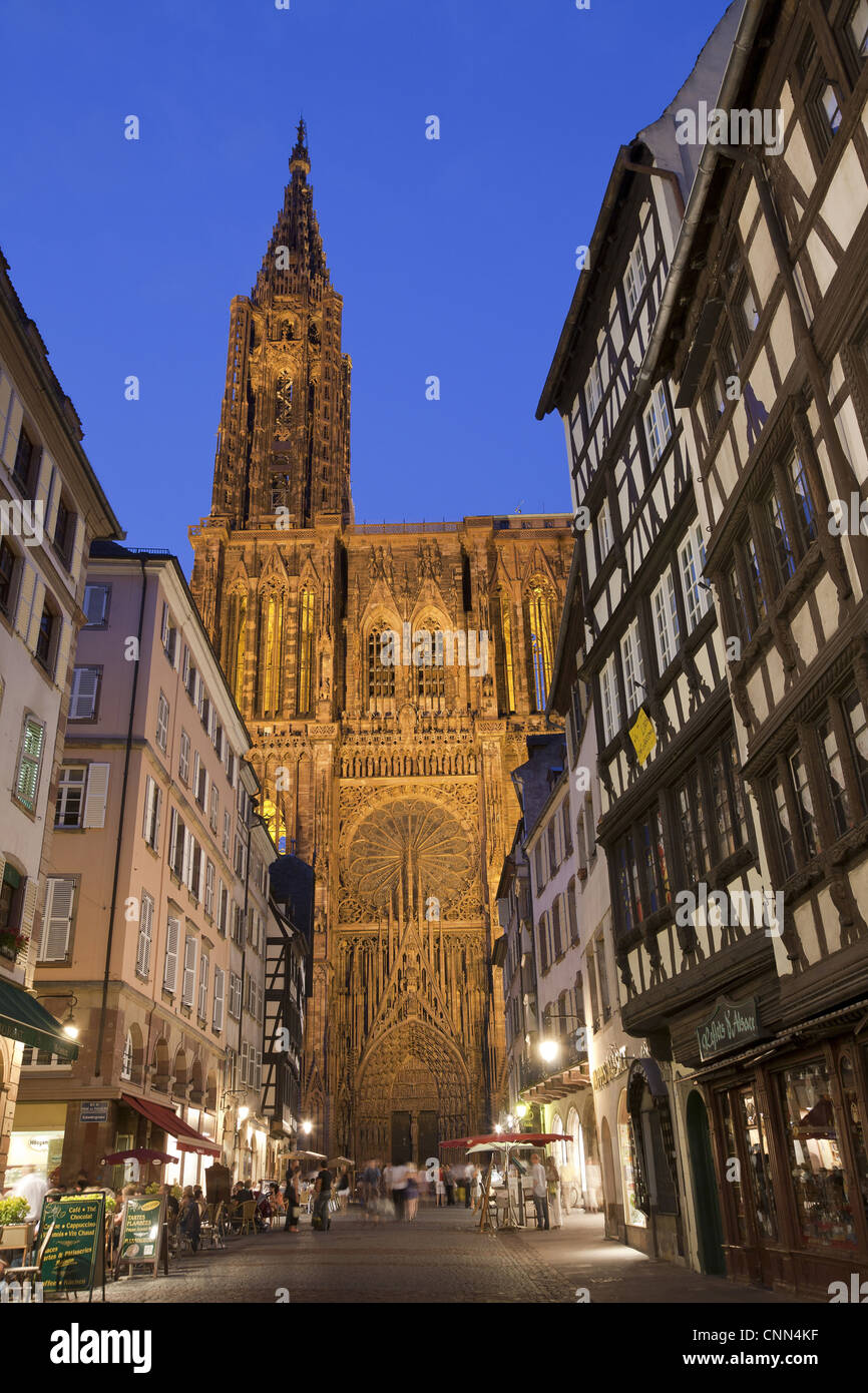 Our lady cathedral strasbourg illuminated at night hi-res stock ...