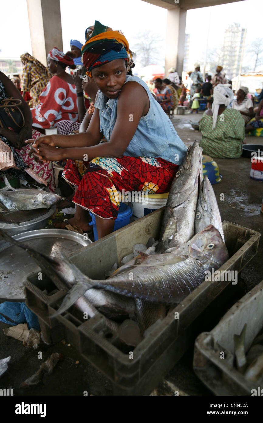 Fish Market , Boublinet Harbour , Conakry Guinea , West Africa Stock ...
