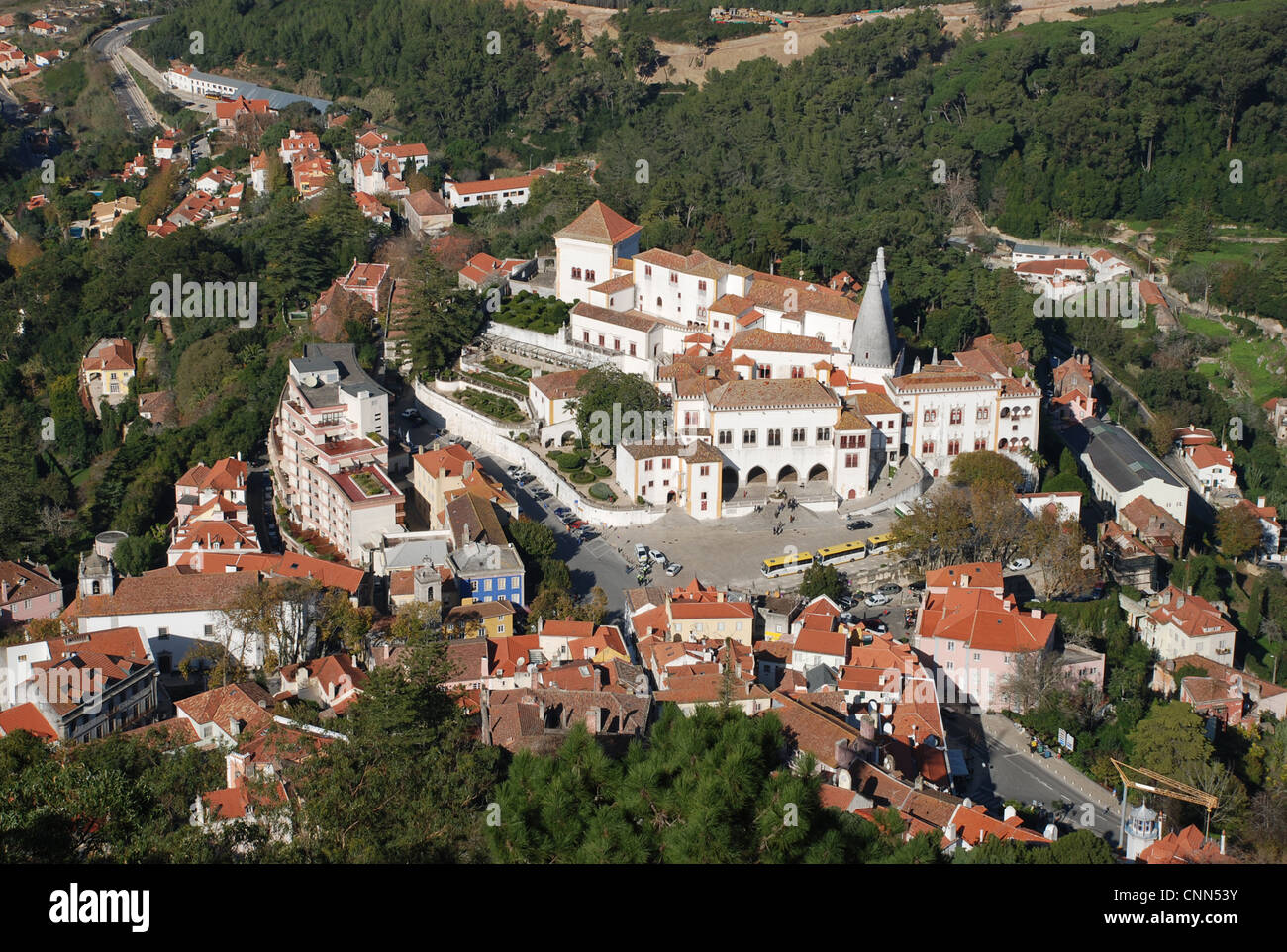 View of palace and centre of town, Sintra National Palace, Sintra Town ...