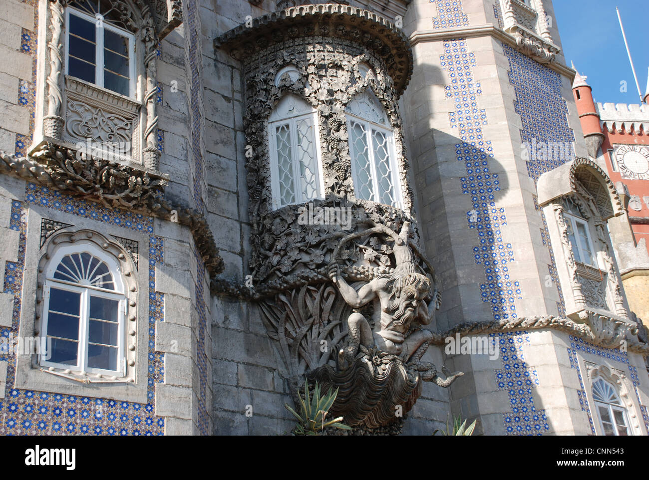 Carved stonework around windows Romanticist palace Triton Balcony Pena ...