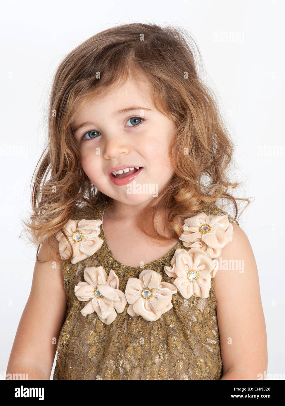 Three Year old pretty girl posing on a white background Stock Photo - Alamy