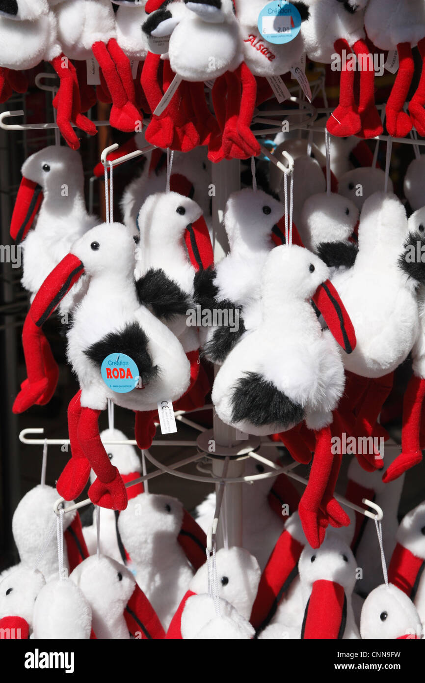 Furry fluffy toy stork for sale outside a souvenir shop symbol of ...