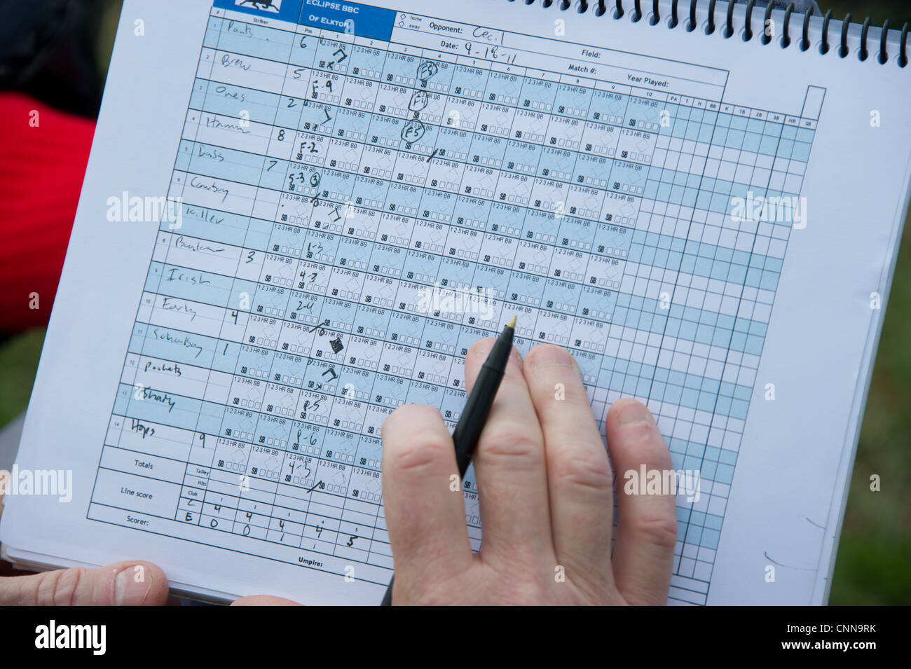 Vintage Base Ball scorekeeper writing score on notepad Stock Photo - Alamy