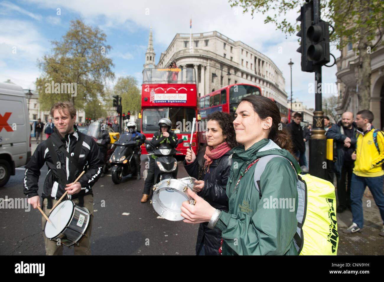 Disabled protesters block the road by Trafalgar Square, central London ...