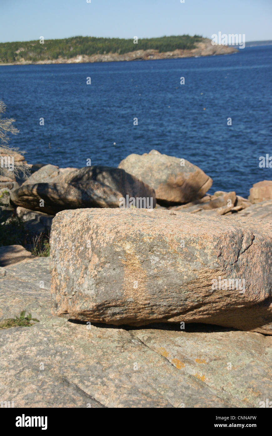 Granite rock ledges and boulders, Ocean Drive, Mount Desert Island ...