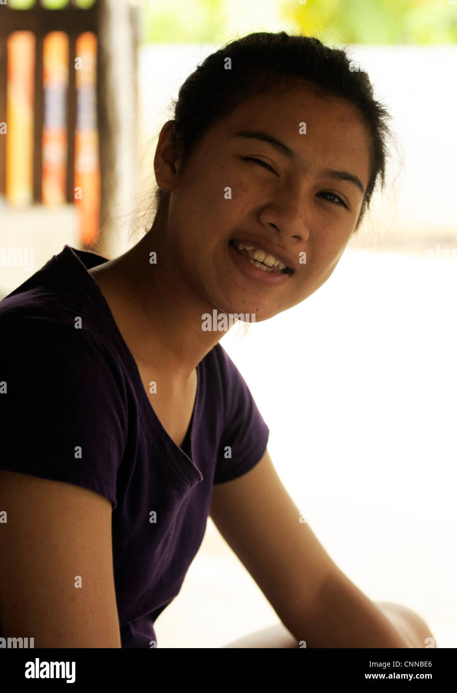 smiling karen girl ,umpium refugee camp(thai burmese border) , south of ...