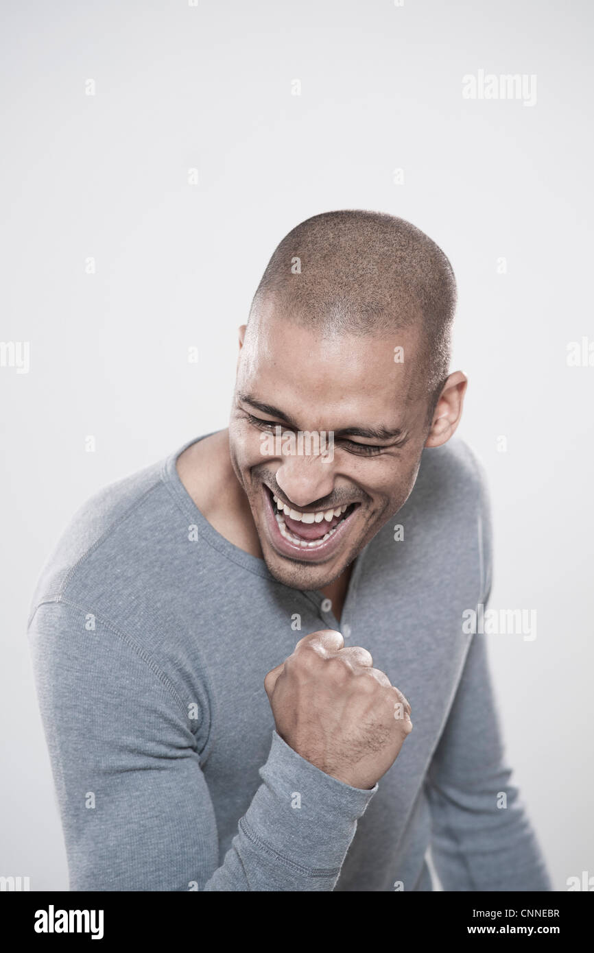 Portrait of Man Cheering Stock Photo - Alamy