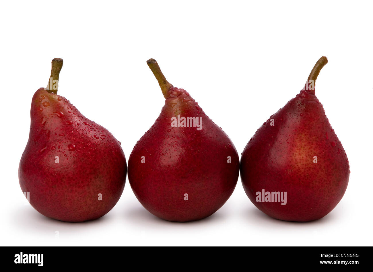 three red pears isolated on white background with water drops Stock ...