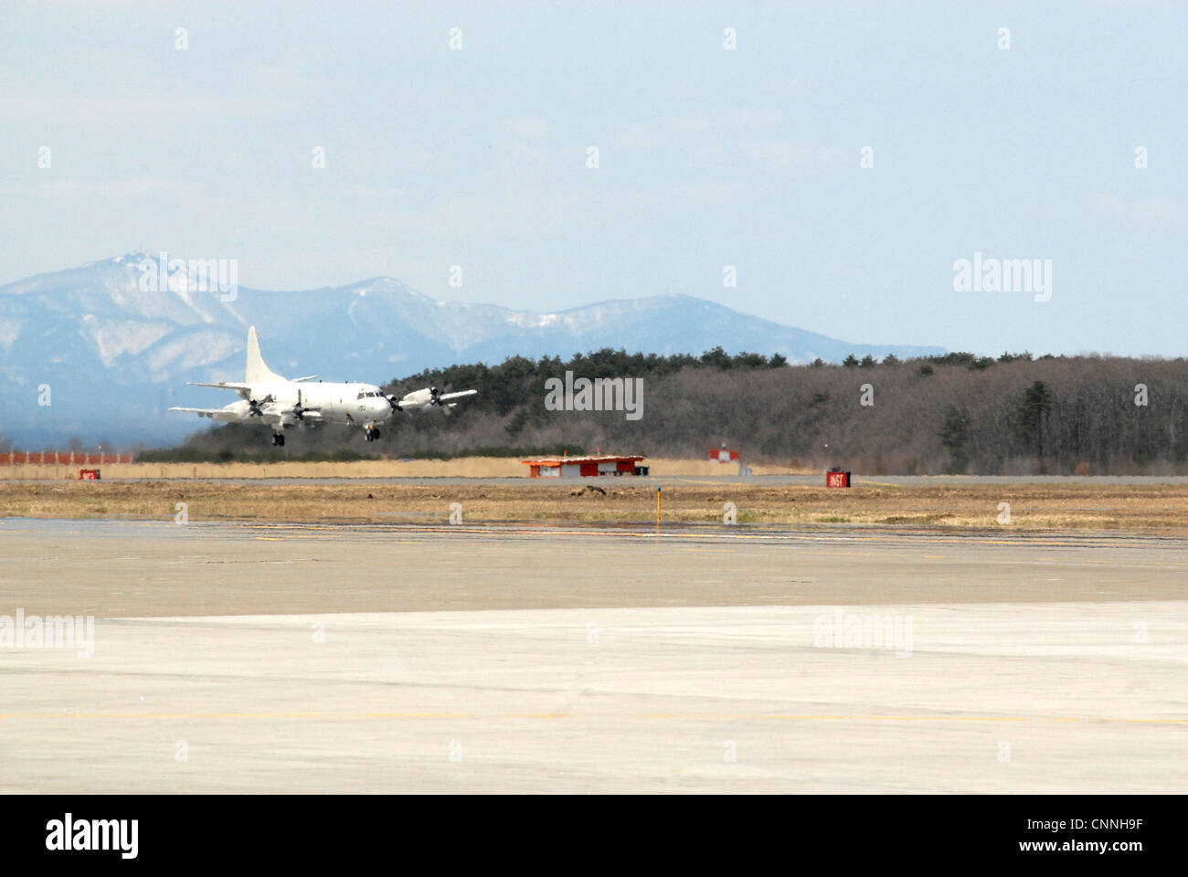 A P-3 aircraft, belonging to Patrol Squadron (VP) 1, lands on the ...