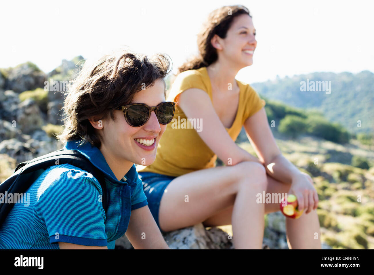 Cheerful mountain hikers resting on hi-res stock photography and images ...