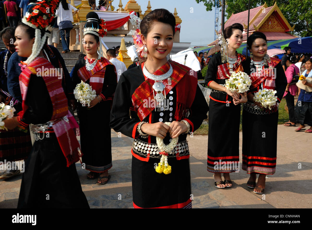 Traditional costume worn at Bun Bang Fai festival on 7/04/2012 at Sakon ...