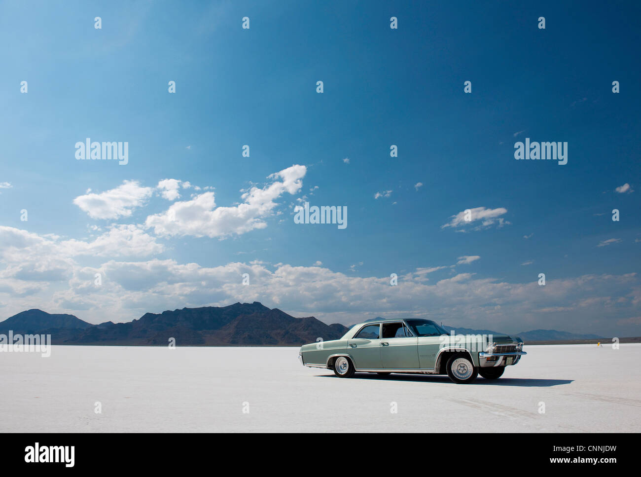 Bonneville Salt Flats bike week retro car racing in USA, car parked on ...