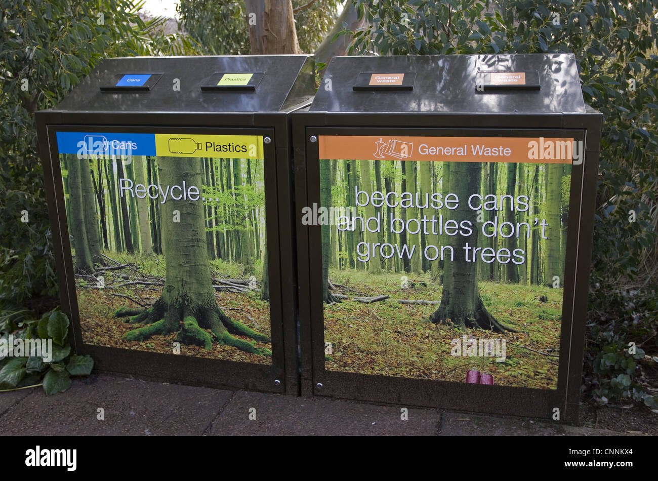 Recycling waste disposal bins, for cans, plastics and general waste ...