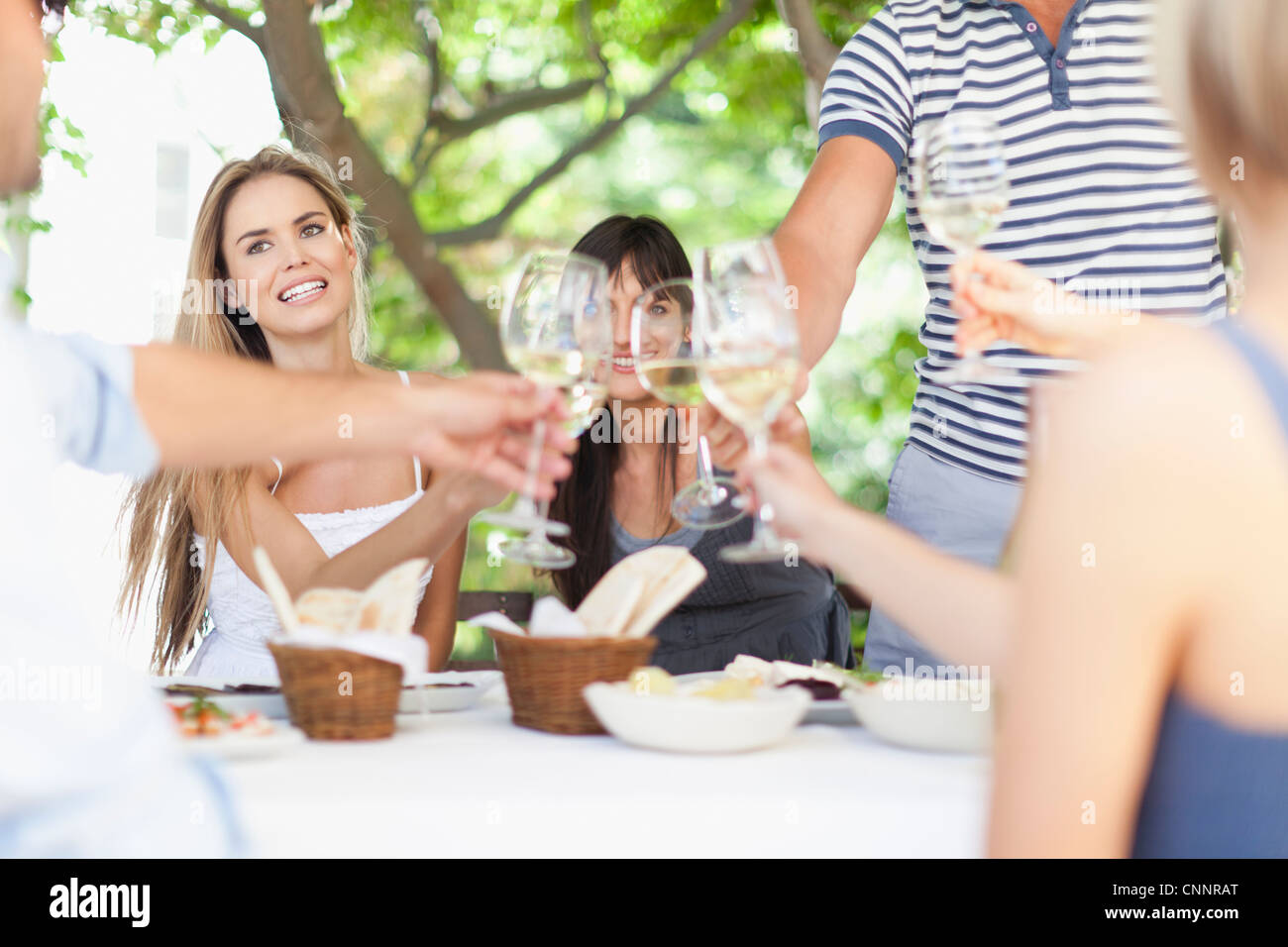 Friends toasting each other outdoors Stock Photo - Alamy