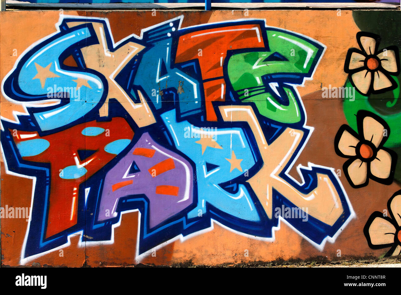 Rushcliffe Country Park - Skatepark written in graffiti style Stock ...