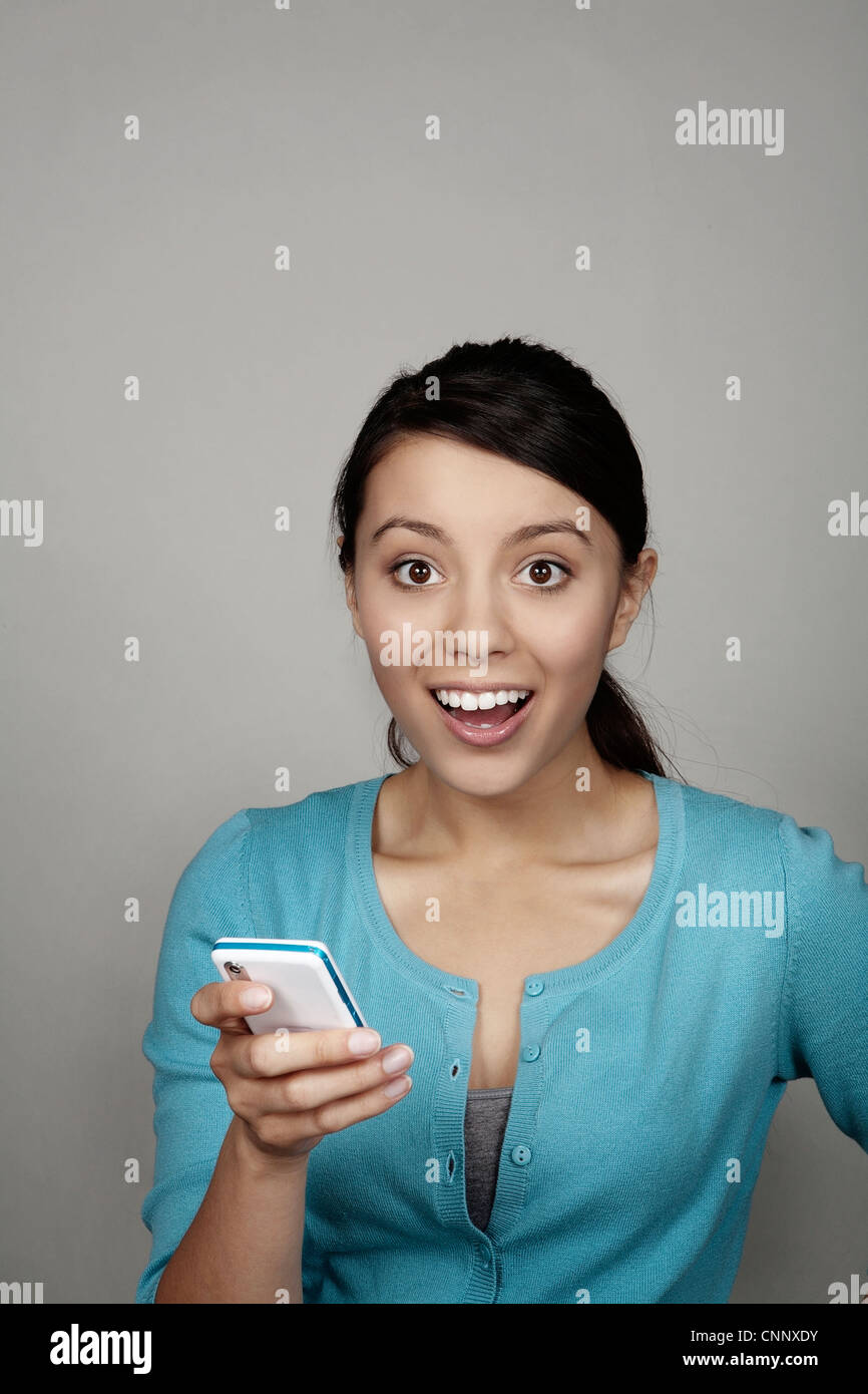 youg cute woman with moblie phone Stock Photo - Alamy