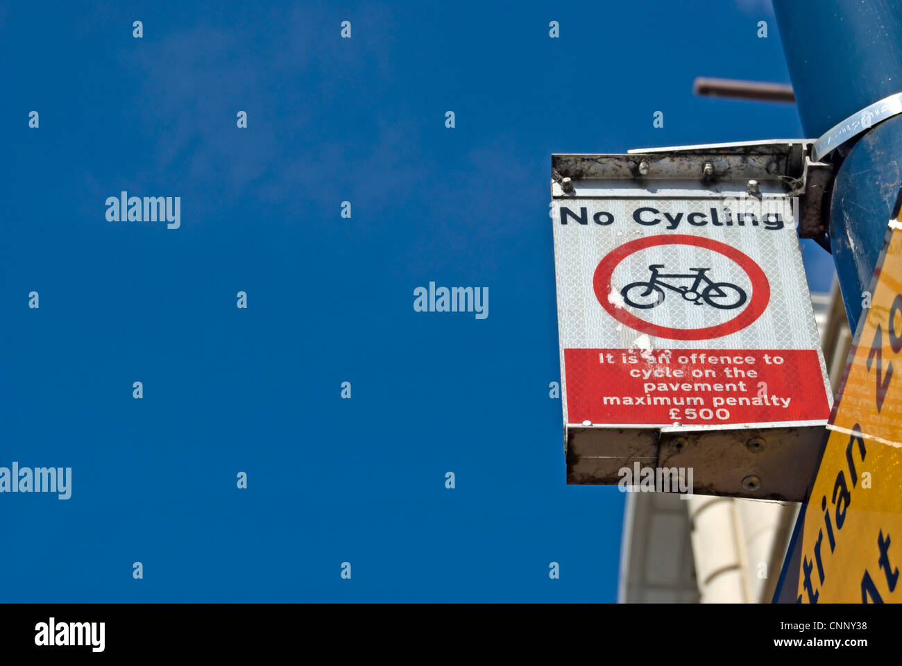 no cycling on pavement sign in kingston, surrey, england, warning of up ...