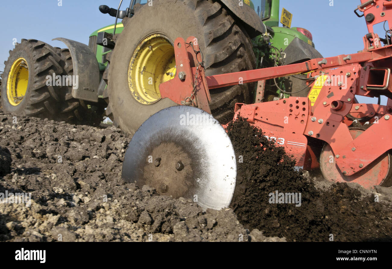 Tractor with seed drill, drilling Westminster spring barley, Pilling ...