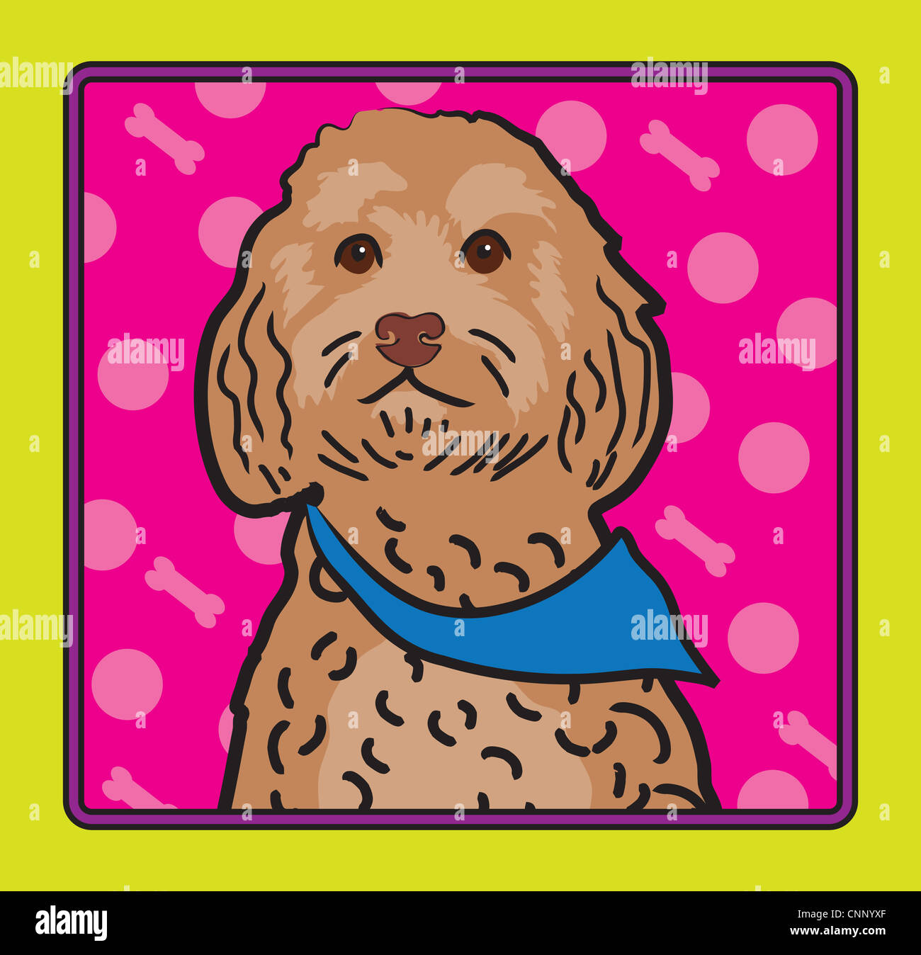 A cartoon image of an Cockapoo dog, created in the folk art tradition ...