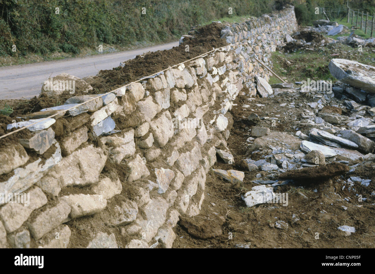 Cornish Hedge, construction of earth bank faced with stones, Cornwall ...