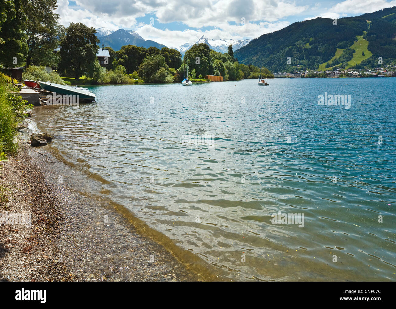 Beautiful summer Alpine lake Zeller See view (Austria, Zell am See ...