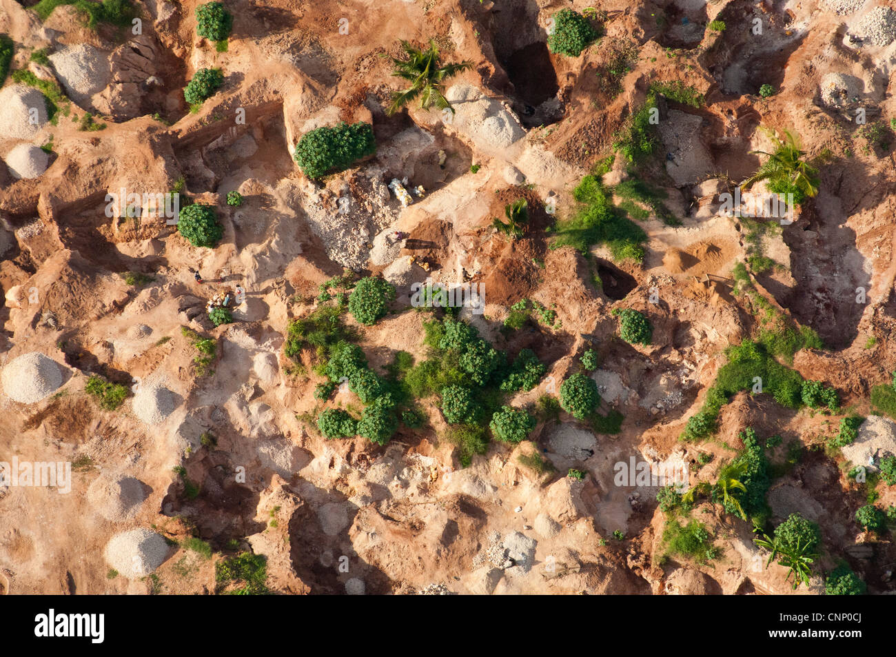 Small-scale mining of limestone, aerial view, Dar es Salaam, Tanzania ...