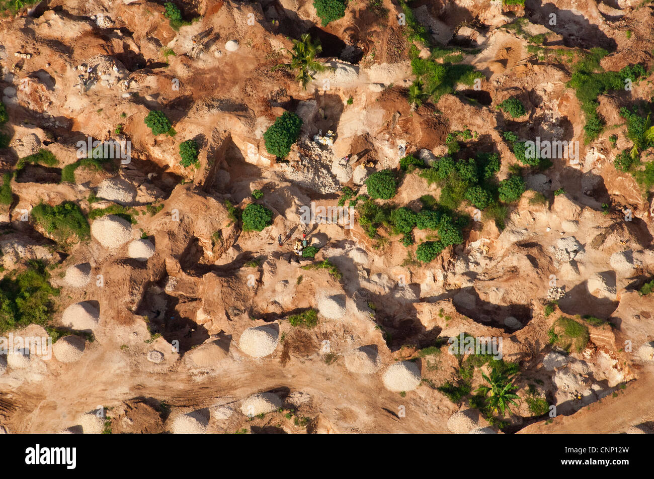 Small-scale mining of limestone, aerial view, Dar es Salaam, Tanzania ...