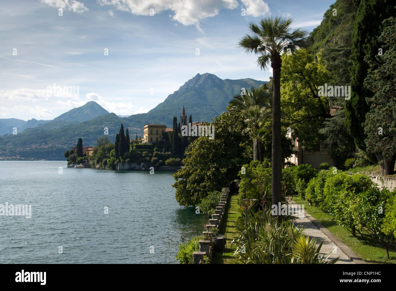 View back to Varenna from Villa Monastero gardens, Lake Como, Italy ...