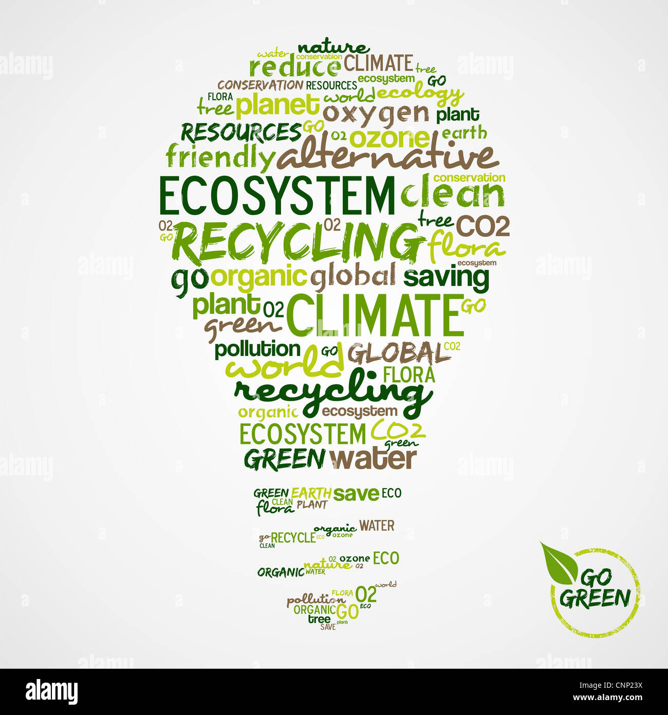 Go Green. Light bulb with words cloud about environmental conservation ...