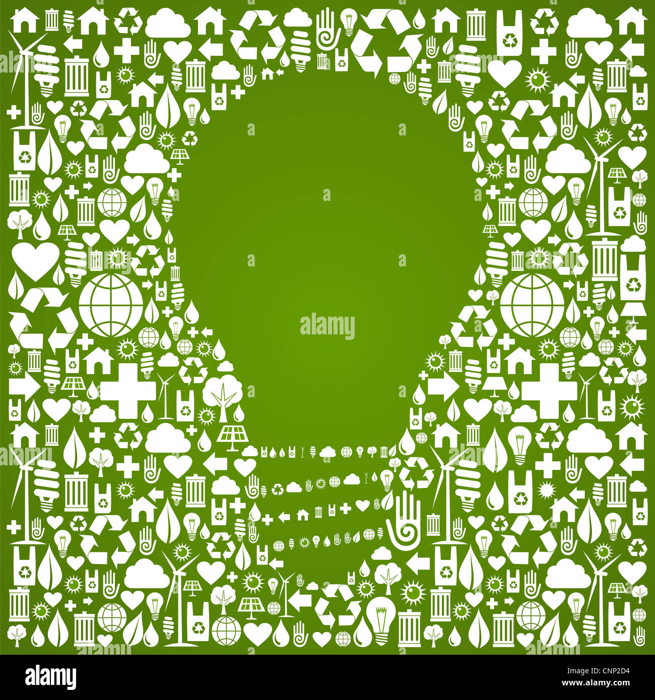 Light bulb symbol over green icons set background. Vector file ...