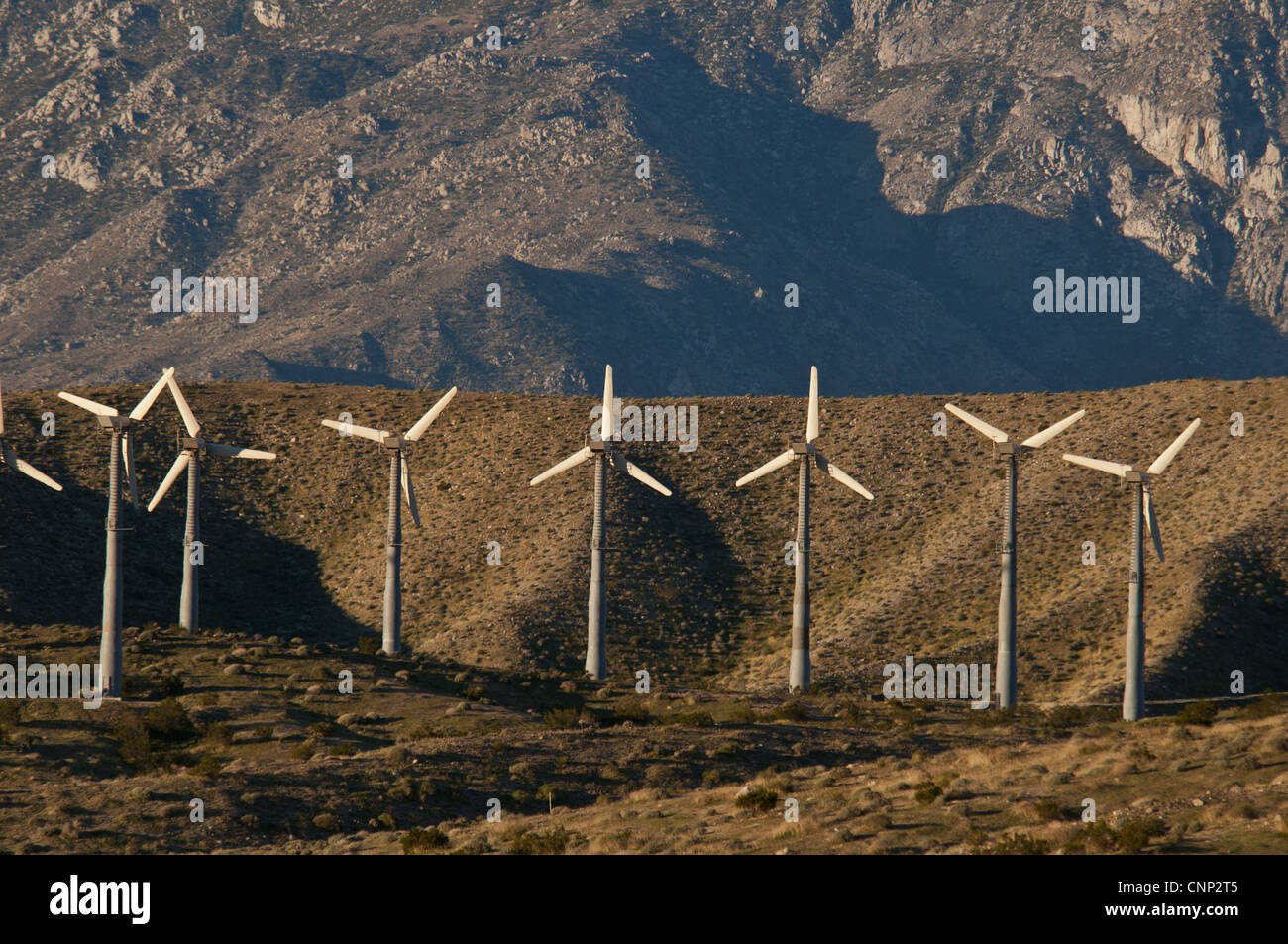 Wind turbine generators in desert, San Gorgonio Pass Wind Farm, Palm ...