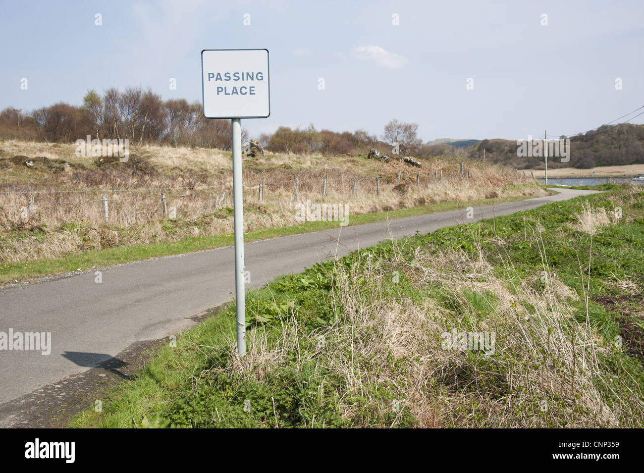 'Passing Place' sign on rural road, Ardfern, Argyll and Bute, Scotland ...
