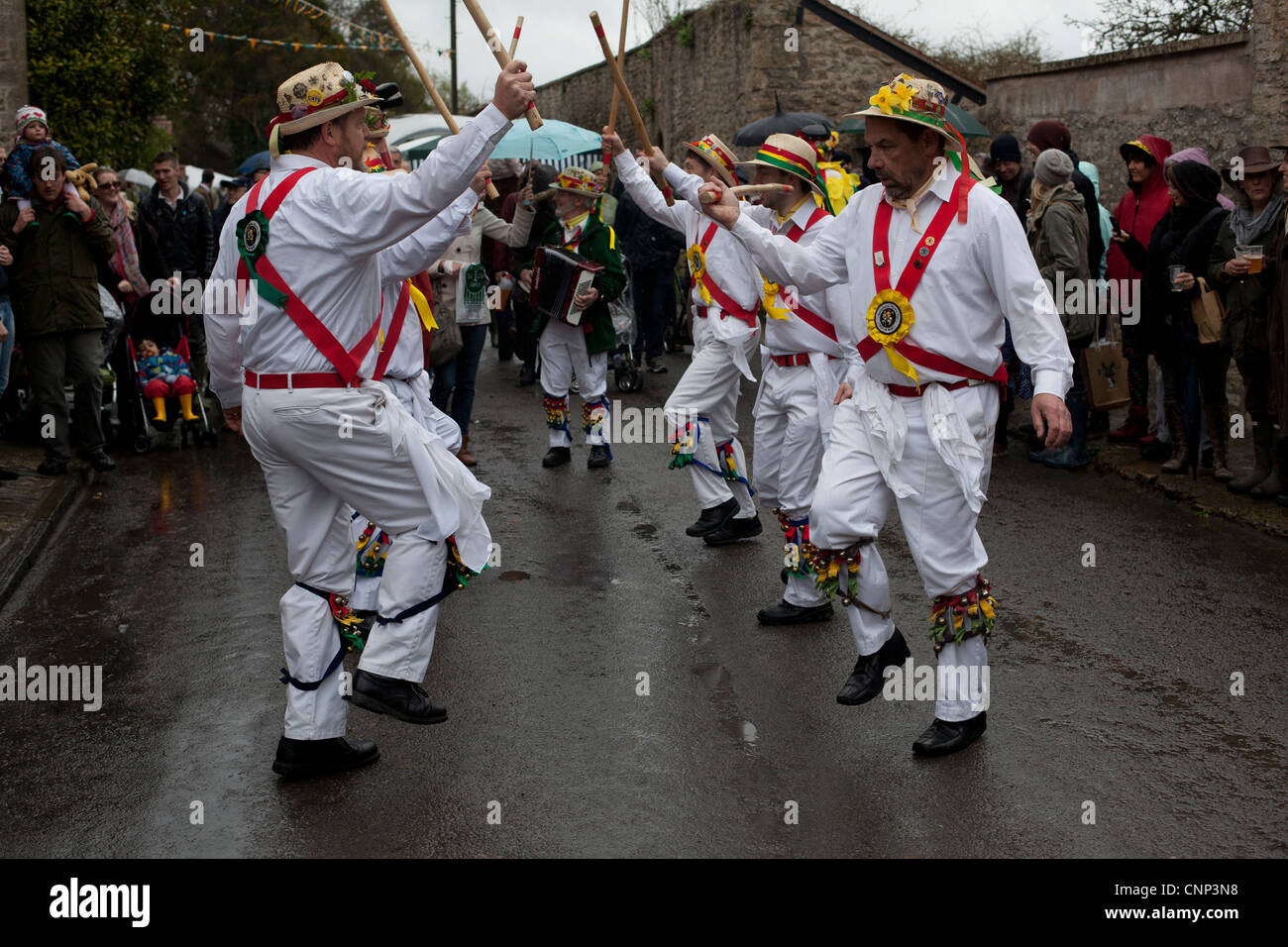 Morris men perform a spring dance in the Somerset town of Mells at the ...