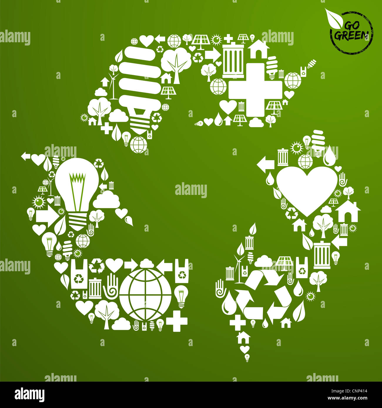 Go green icons set in recycle symbol shape background. Vector file ...