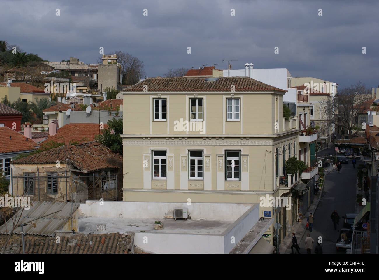 A view from above of a street in Plaka area of central Athens Stock ...