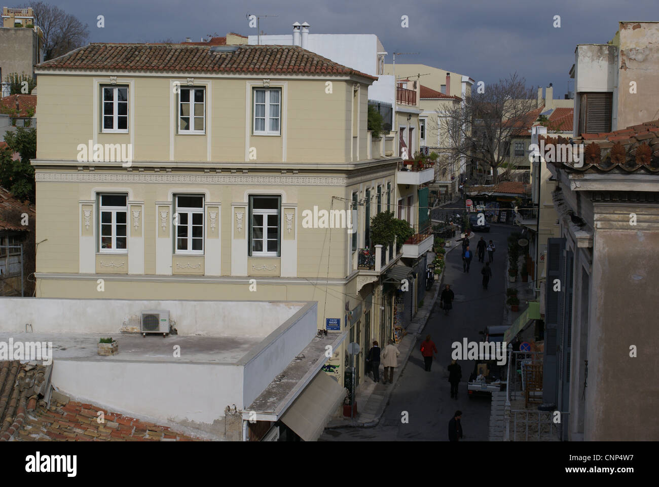 A view from above of a street in Plaka area of central Athens Stock ...