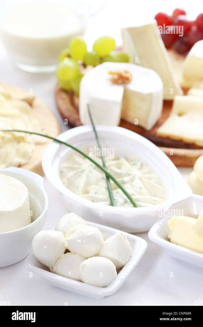 Arrangement of dairy products on a table Stock Photo - Alamy
