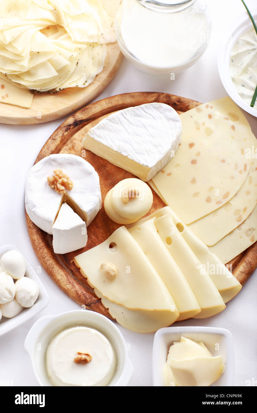 Arrangement of dairy products on a table Stock Photo - Alamy