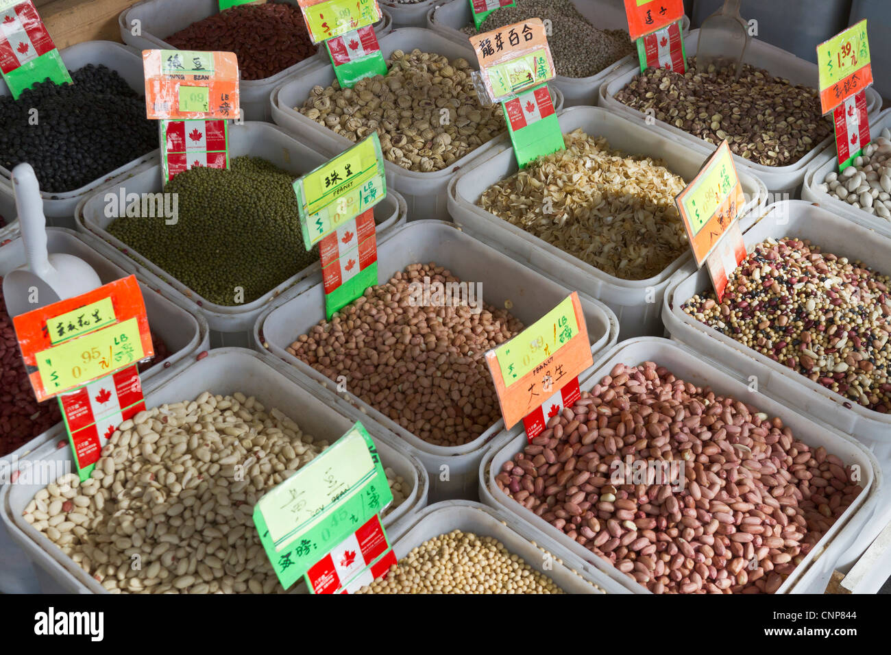 Dried legumes for sale at a market in Chinatown, Vancouver, British ...