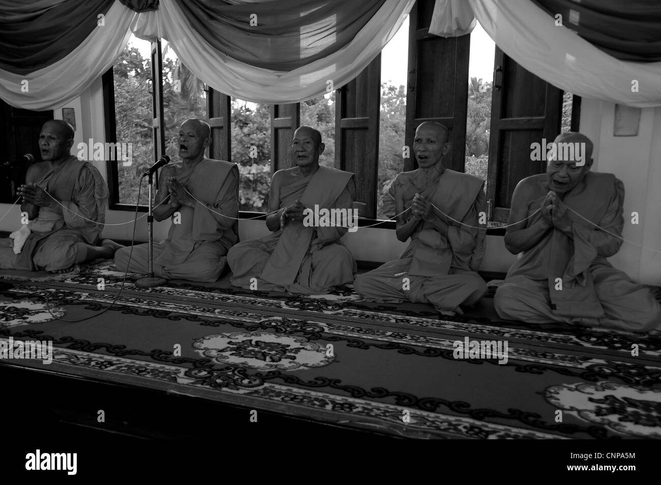 monk ordination ceremony at wat pong pang, temple on the bank of Mae ...