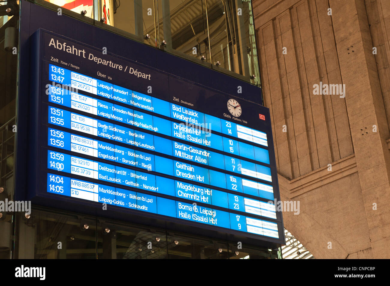 Arrival departure board at the Leipzig Hauptbahnhof (central Railway ...