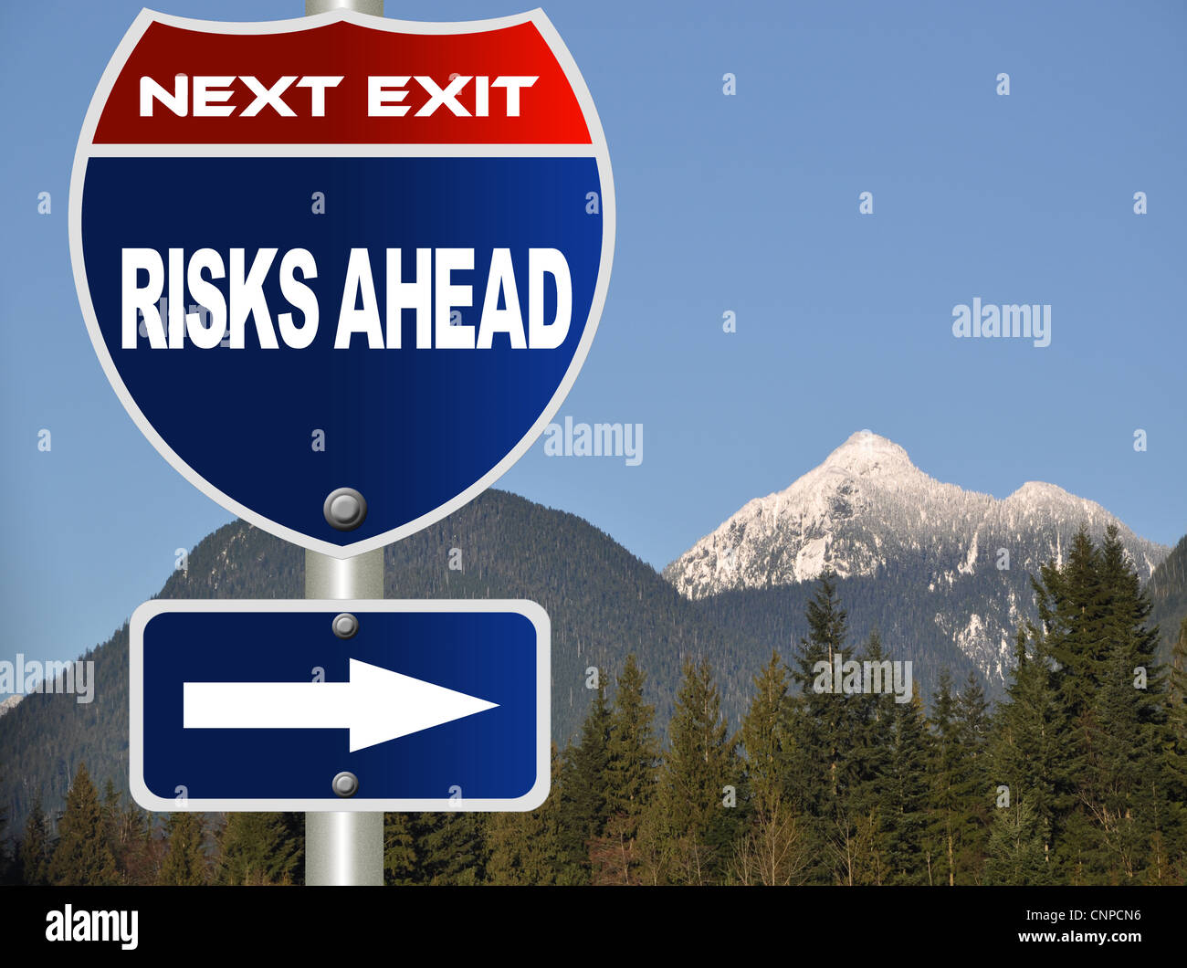 Risks ahead road sign Stock Photo - Alamy