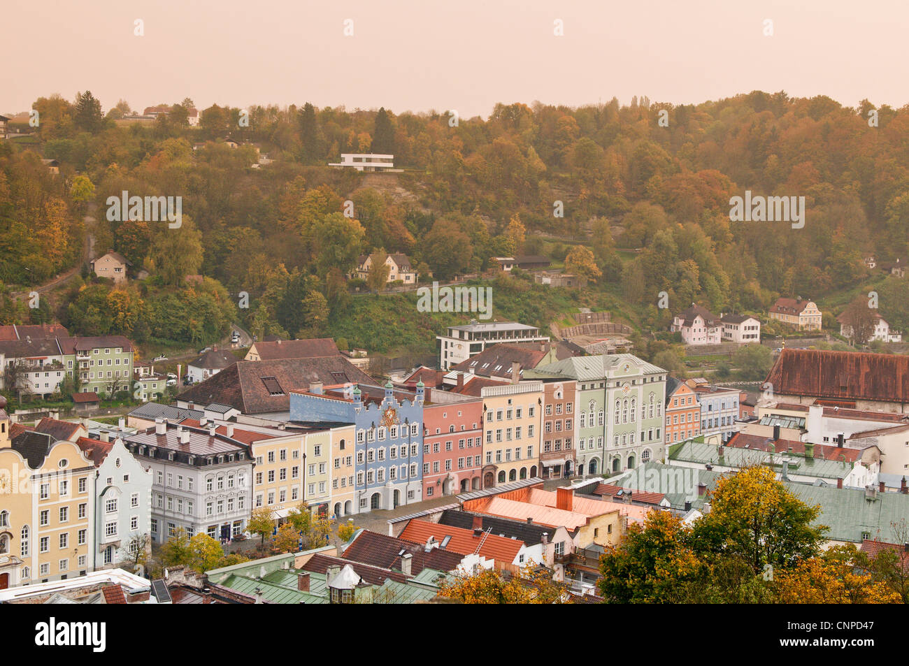 Aerial view of Burghausen from Burghausen Castle, Germany Stock Photo ...
