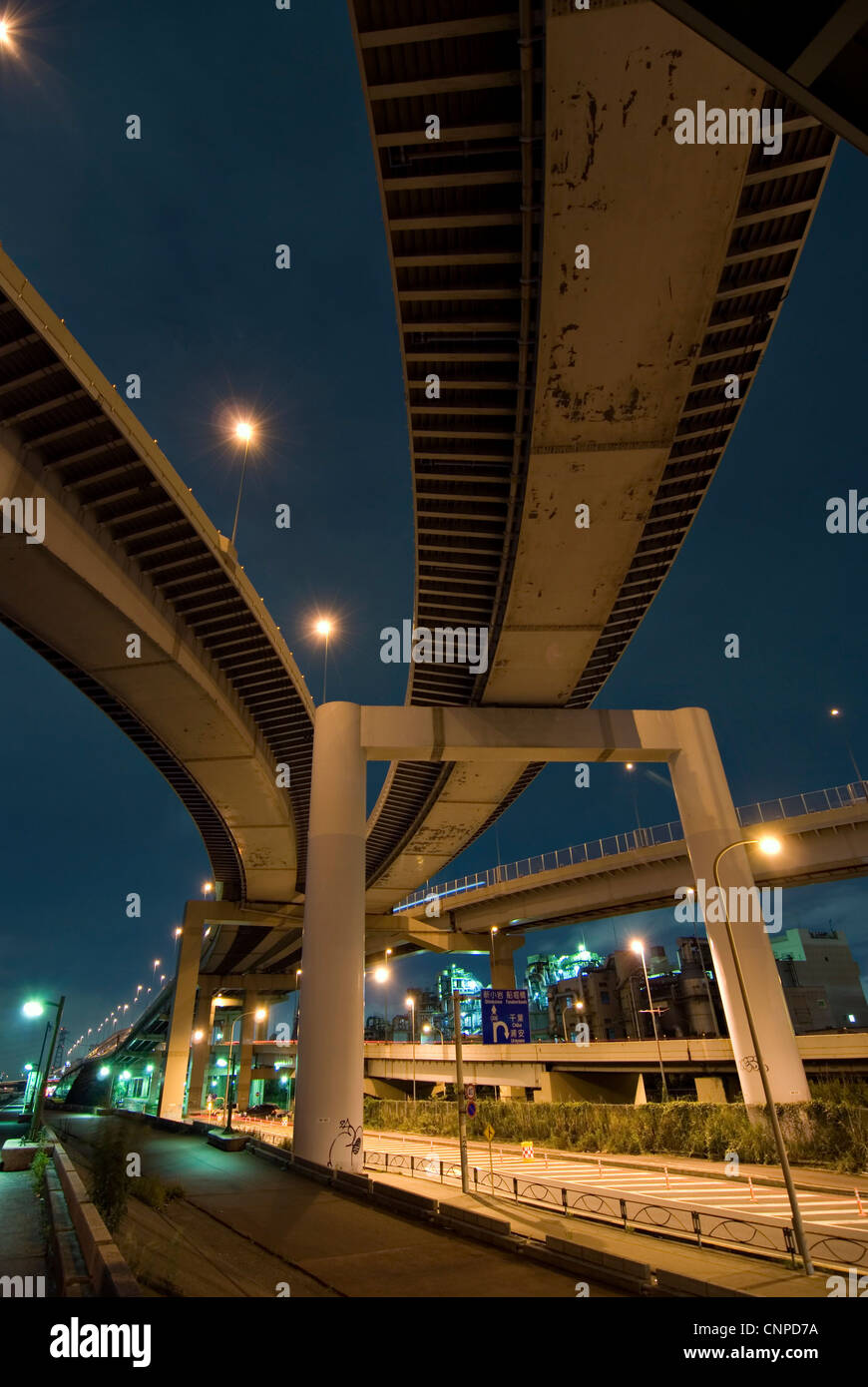wideangle night image of well and high density organized Japanese urban ...