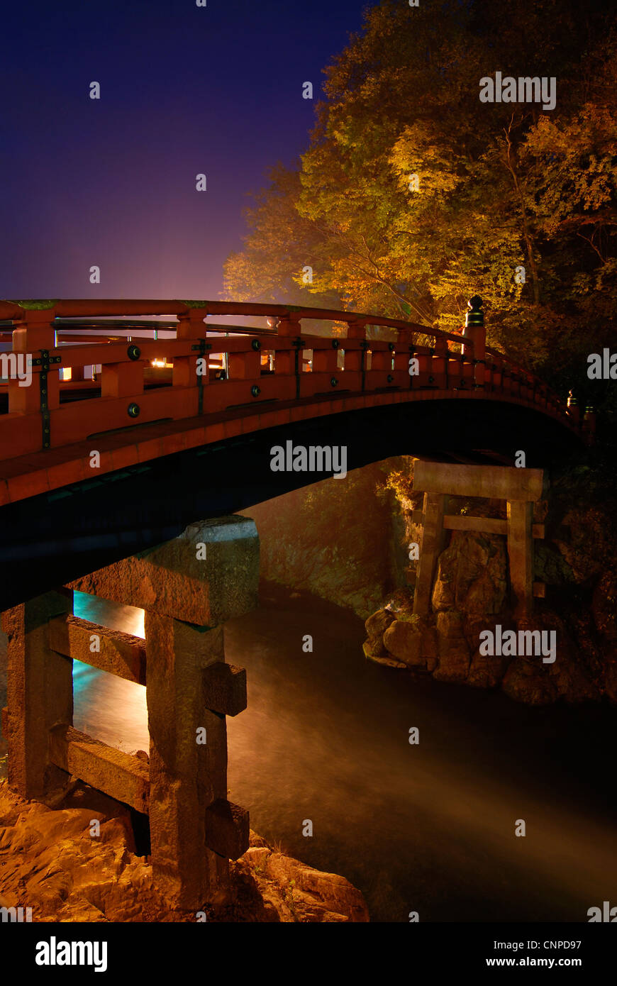 sacred Japanese red bridge at night, Shinkyo Bridge, Nikko Japan Stock Photo - Alamy
