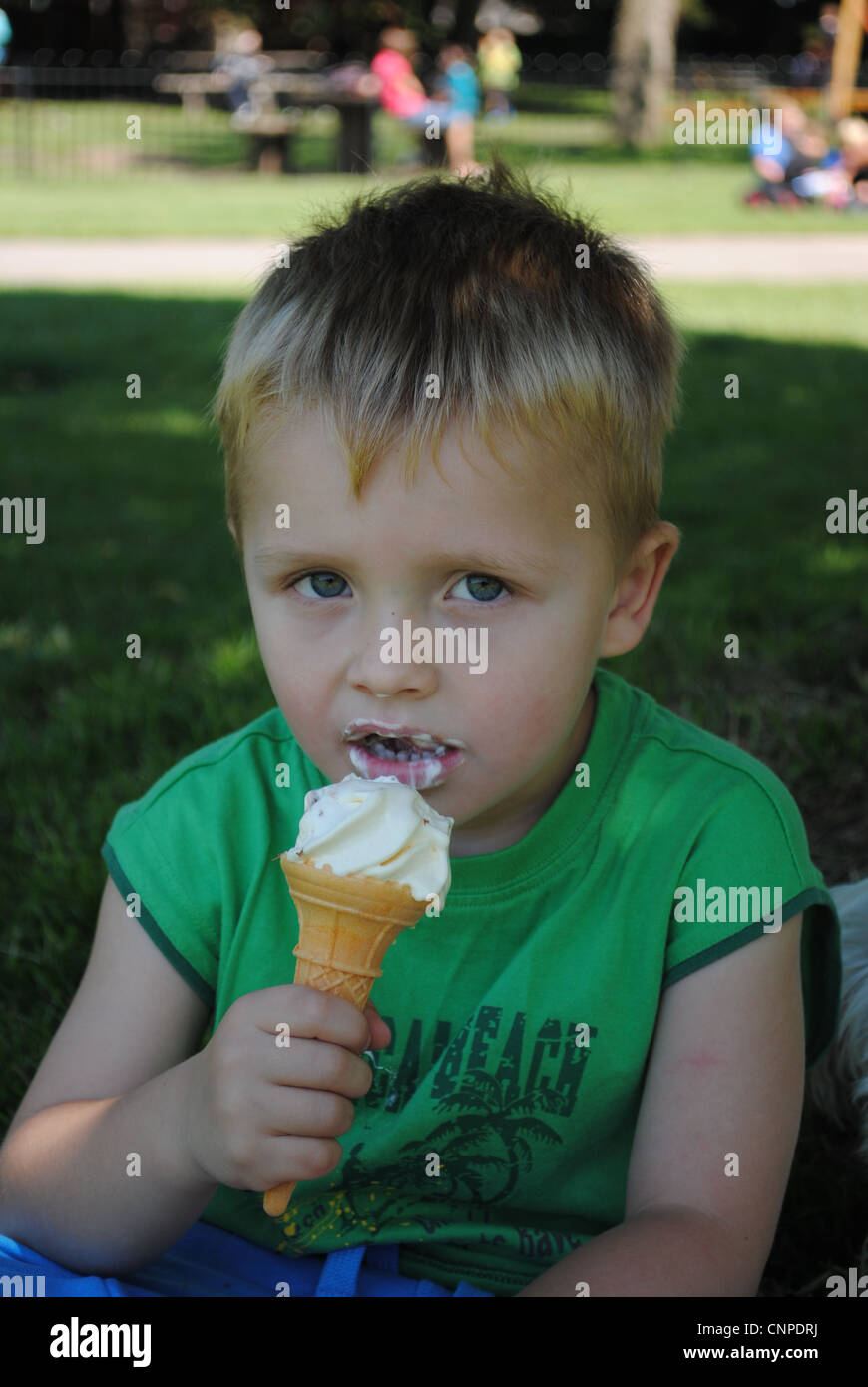 little boy eating ice cream Stock Photo - Alamy
